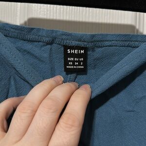 SHEIN | Pants & Jumpsuits | Linen Blend Blue Romper | Poshmark
